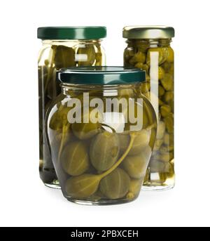 Capers in glass jars isolated on white Stock Photo - Alamy
