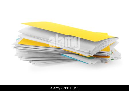 Stack of different files with documents on white background Stock Photo ...