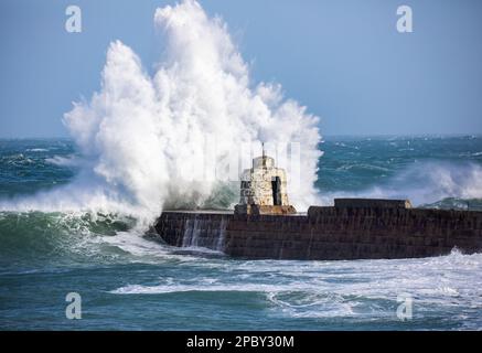 Portreath,Cornwall,13th March 2023,Large waves and stormy seas in ...