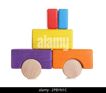 Car made of colorful wooden blocks on white background Stock Photo - Alamy