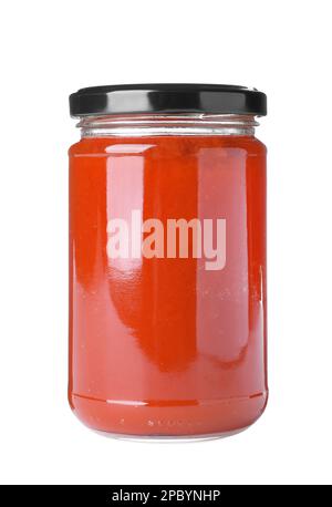 Jar of delicious rowan jam on white background Stock Photo - Alamy
