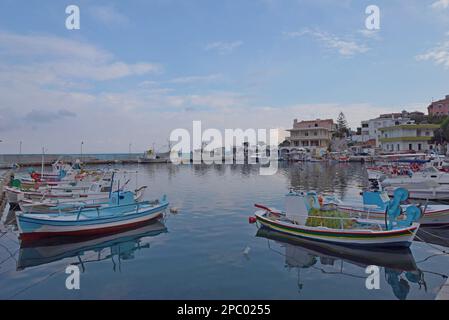 Fishing boats in Daskalopetra Harbour, island of Chios, Greece Stock ...