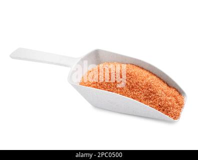 Orange salt in scoop isolated on white, top view Stock Photo - Alamy