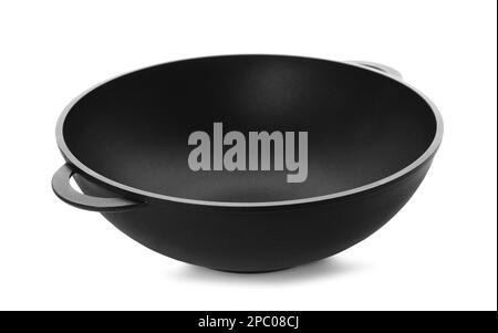 Empty iron wok isolated on white. Chinese cookware Stock Photo - Alamy