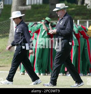 Australian umpire Darrell Hair, left, announces his name during the ICC ...