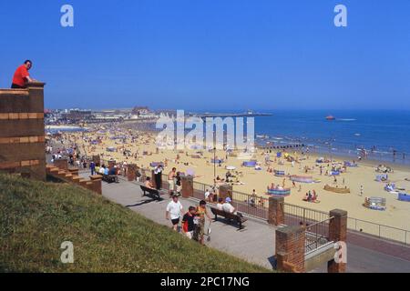 The beach and seafront in summertime at Gorleston-on-Sea Beach, near ...