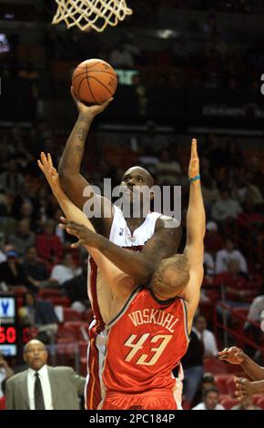 Miami Heat's Shaquille O'Neal shoots during the team's basketball ...