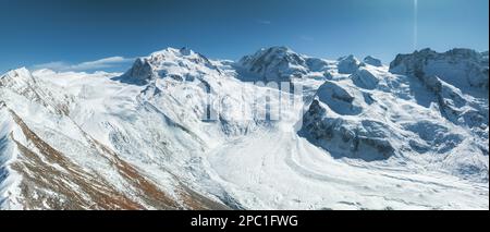 Gorner Glacier (Gornergletscher) with majestic Lyskamm and Monte Rosa ...