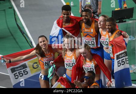 Femke Bol, Lieke Klaver and Liemarvin Bonevacia of the Netherlands ...