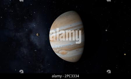 Space probe flying near Jupiter. Space exploration. 3D illustration ...