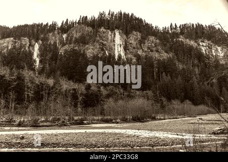 Frozen waterfalls near Mount Rainier in Washington State Stock Photo ...