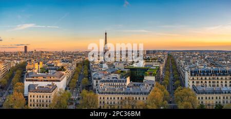 High-angle panoramic view of Paris with the Eiffel Tower and city ...