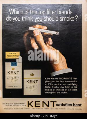 1960s magazine advertisement advertising Kent cigarettes Stock Photo ...