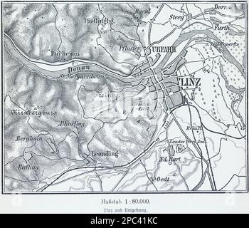 LINZ antique town city plan stadtplan. Austria Österreich karte, 1896 ...