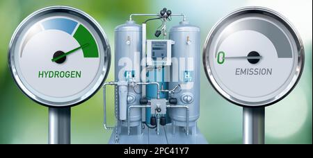 Hydrogen pipe with gauge. Green hydrogen production concept Stock Photo ...