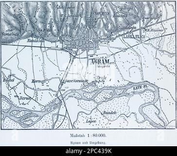ZAGREB (AGRAM) antique town city plan grada. Croatia karta. BAEDEKER ...