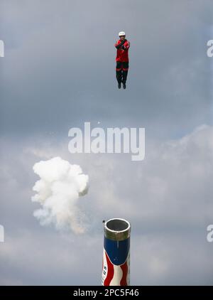 The human canon ball Stock Photo - Alamy