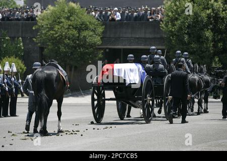 The casket with the remains of former military ruler Gen Augusto ...