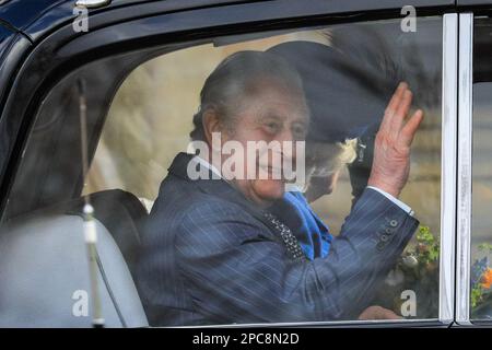 King Charles III waving from Balcony Buckingham Palace, wearing The ...