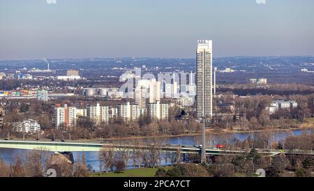 Skyscraper buildings rising above Cologne urban skyline on a bright ...