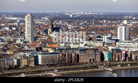 Skyscraper buildings rising above Cologne urban skyline on a bright ...