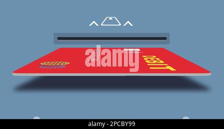 A debit card is seen with the card insert slot on an ATM or a chip ...