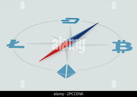 Compass and the various crypto currencies Stock Photo - Alamy