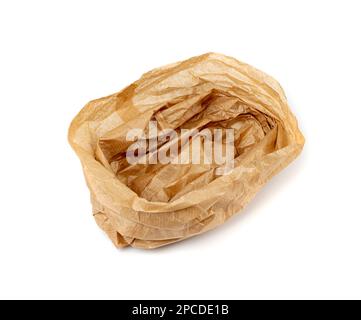 Old paper bag isolated. Crumpled disposable ecology container, wrinkled ...