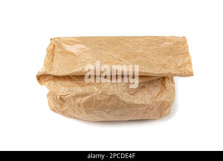 Old paper bag isolated. Crumpled disposable ecology container, wrinkled ...