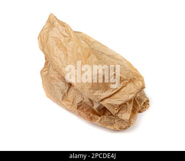 Old paper bag isolated. Crumpled disposable ecology container, wrinkled ...