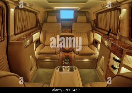 Interior of a luxury private car with leather seats and backrest Stock ...