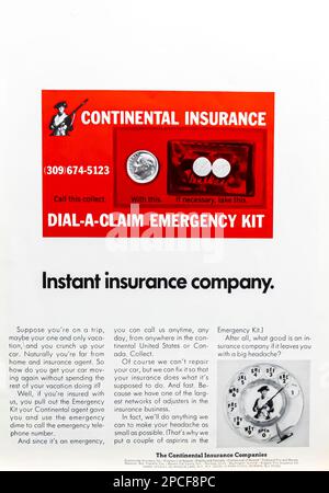 Continental insurance advert in a Natgeo magazine June 1969 Stock Photo ...