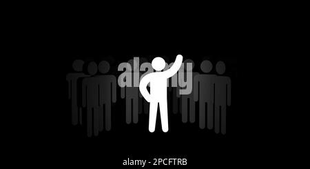 Glowing white human shape stickman among dark ones.3D render leadership ...