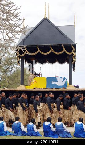 The catafalque bearing the casket of King Taufa'ahau Tupou, moves ...