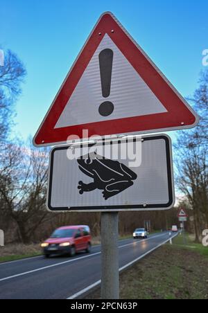 Sign, toad migration in spring, beware of toads and frogs crossing the ...
