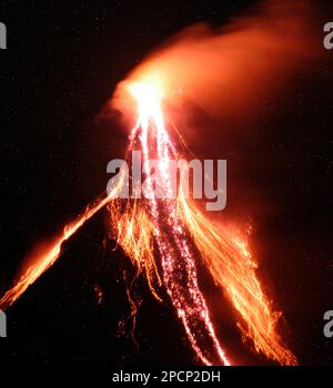 Mayon volcano is seen from the government declared permanent danger ...