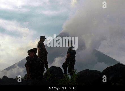 Mayon volcano is seen from the government declared permanent danger ...