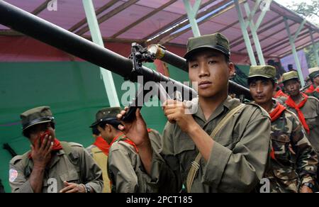 Soldiers from a surrendered breakaway faction ethnic Shan rebel group ...