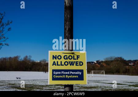 No Golf allowed sign on the edge of a public football pitch Stock Photo ...