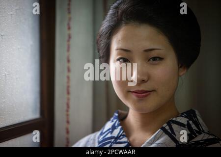 Fukuyu,geisha from Ishihatsu okiya (geisha house).Geisha's distric of ...