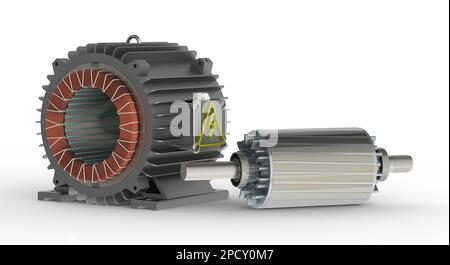 Winding stator for electric motor, exploded view,3D illustration isolated on white background ...