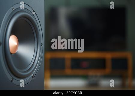 Sound speaker in living room interior. Set for listening music. Audio ...