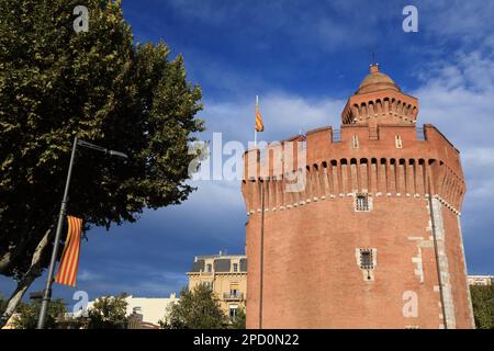 Perpignan town in Roussillon, France. Medieval landmark. Main city gate ...