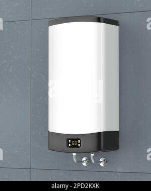 Electric square shaped water heater in the bathroom Stock Photo - Alamy