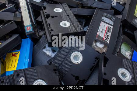 cassette tape storage to recycle,recycling center Stock Photo - Alamy