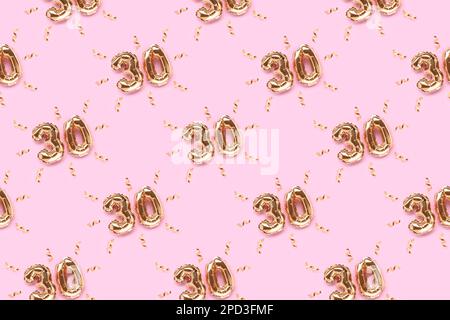 Repetitive pattern made of number thirty golden air balloons with ...