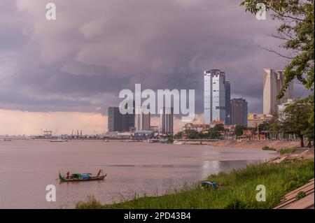 Phnom Penh cityscape during the rainy season. Phnom Penh, Cambodia ...