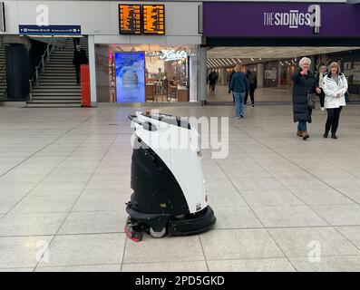 A Network Rail Mitie robot cleaner cleans at Waterloo Station in London ...