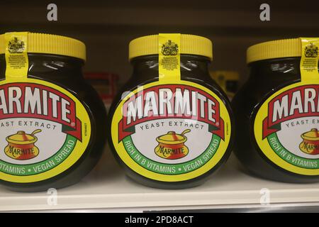 Display of Marmite jars in a supermarket Stock Photo - Alamy