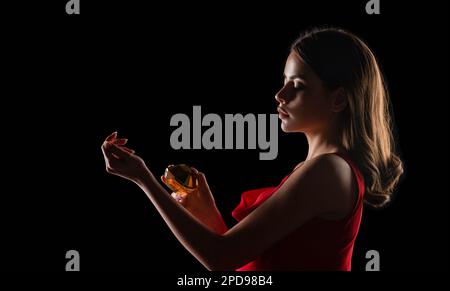 Womans perfum bottle. Beautiful girl using perfume. Woman bottle of perfume. Perfume bottle ...